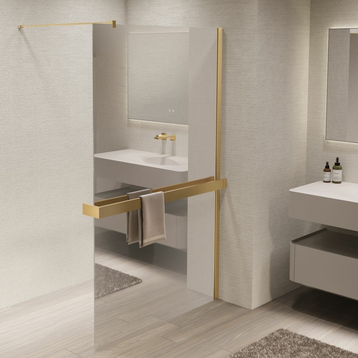 Душевая перегородка Vincea Волк-Ин (Walk-In) VSW-1HR100MRG, 1000*2000, брашированное золото, стекло зеркальное