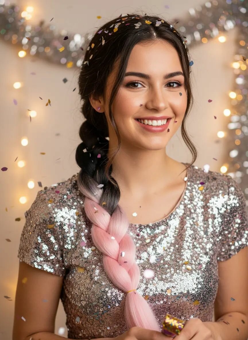 Канекалон Косы+подарок резинки черный с розовым