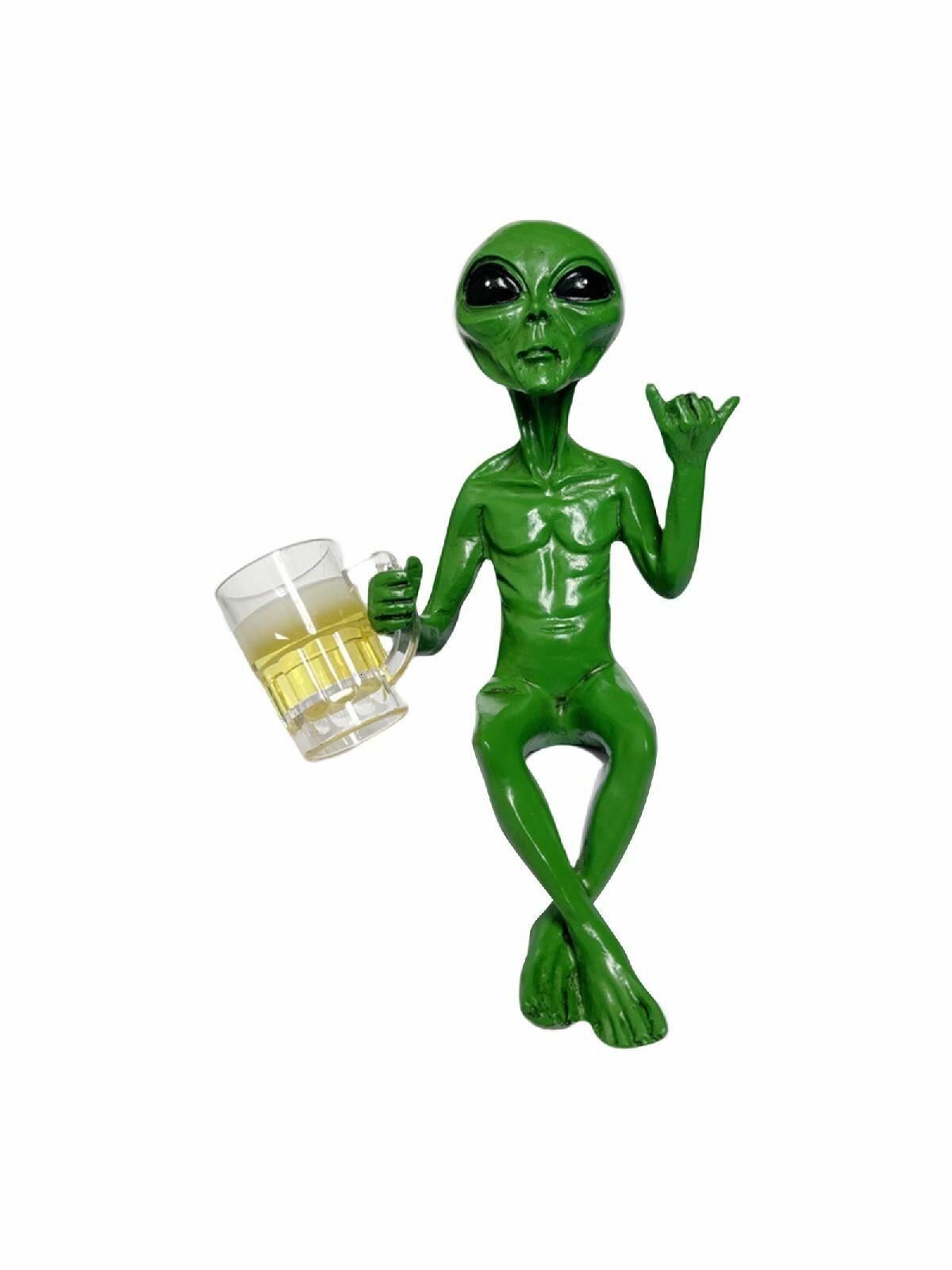 Статуэтка, Украшение Сада Из Инопланетной Смолы-Питьевое Пиво Green Alien