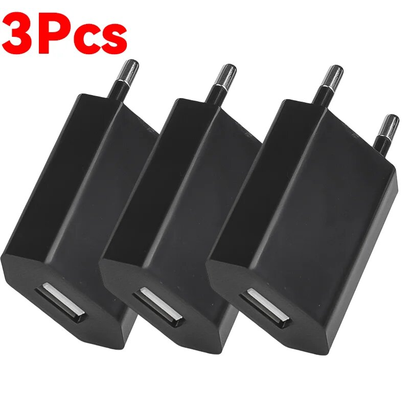 USB-адаптер Для Зарядки 5В/1А С Европейской Вилкой, Для Дома И Путешествий, Для iPhone, Black 3PCS