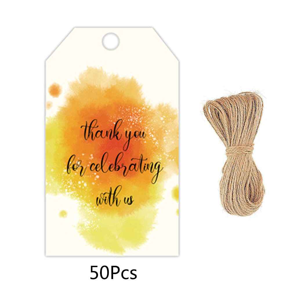 50 шт. Благодарственных бумажных бирок с акварельным узором и джутовой веревкой