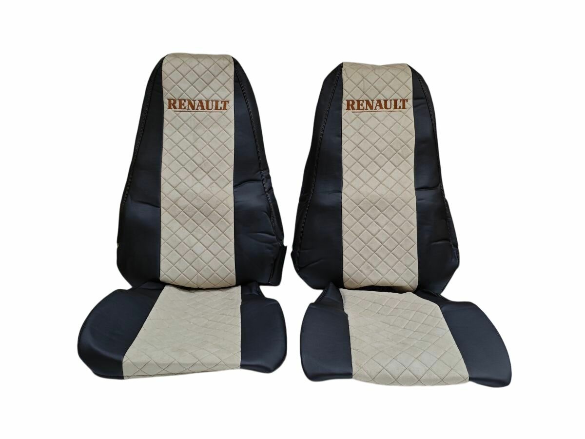 Автомобильные чехлы (Ромб: черно-бежевые) из экокожи и алькантары для Renault Premium / Magnum (2002-2013)