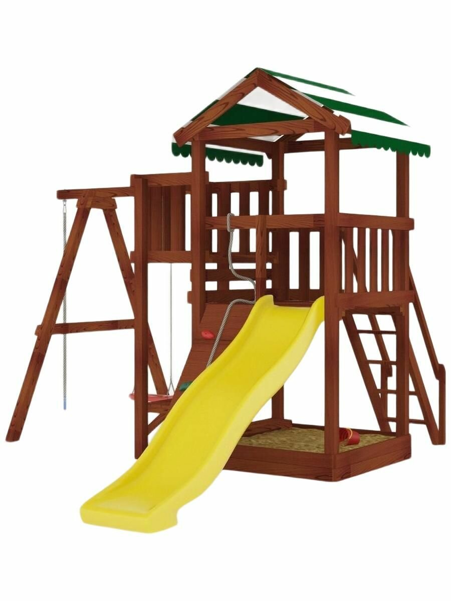 Детская игровая площадка уличная с горкой и скалодромом Савушка Мастер 1 (Махагон). Игровой спортивный комплекс для детей с горкой для дачи.