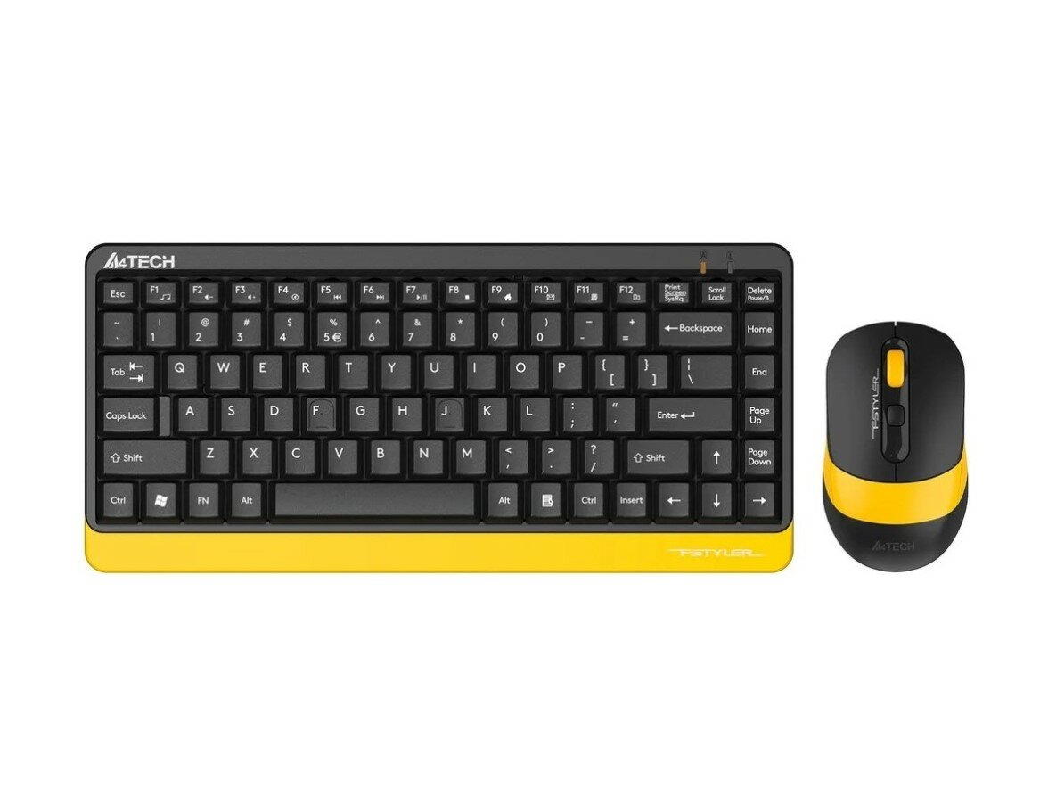Беспроводной комплект клавиатура и мышь A4tech Fstyler FG1110 черный/желтый