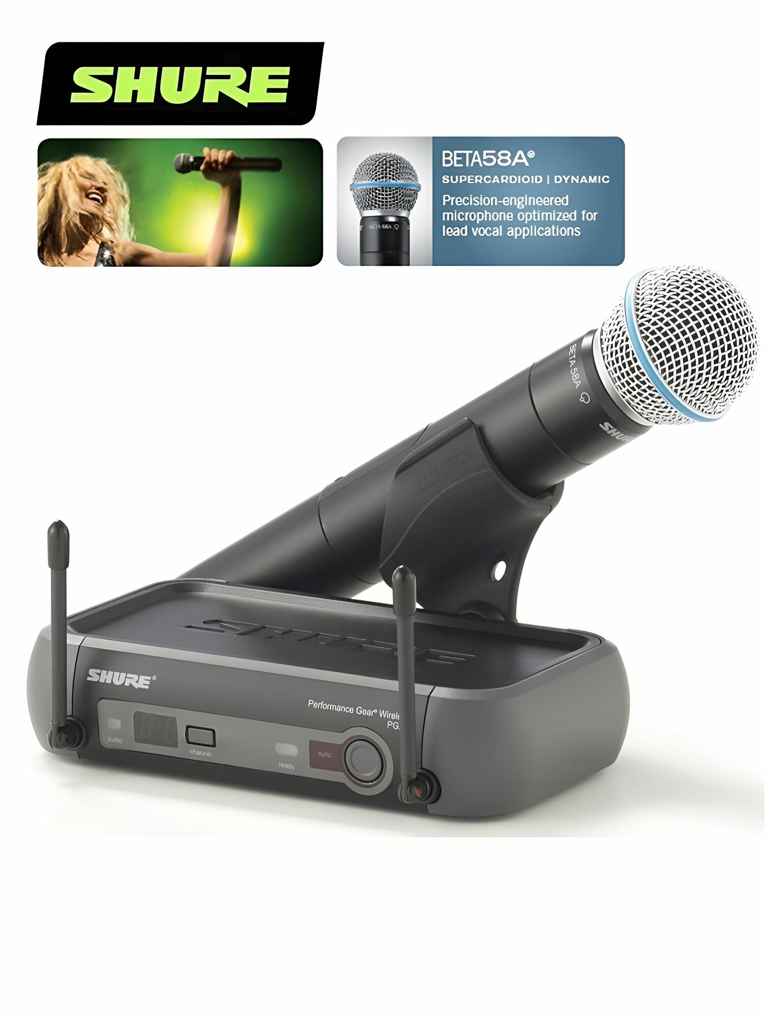 Микрофон для живого вокала PGX24/BETA58A, черный матовый, белый