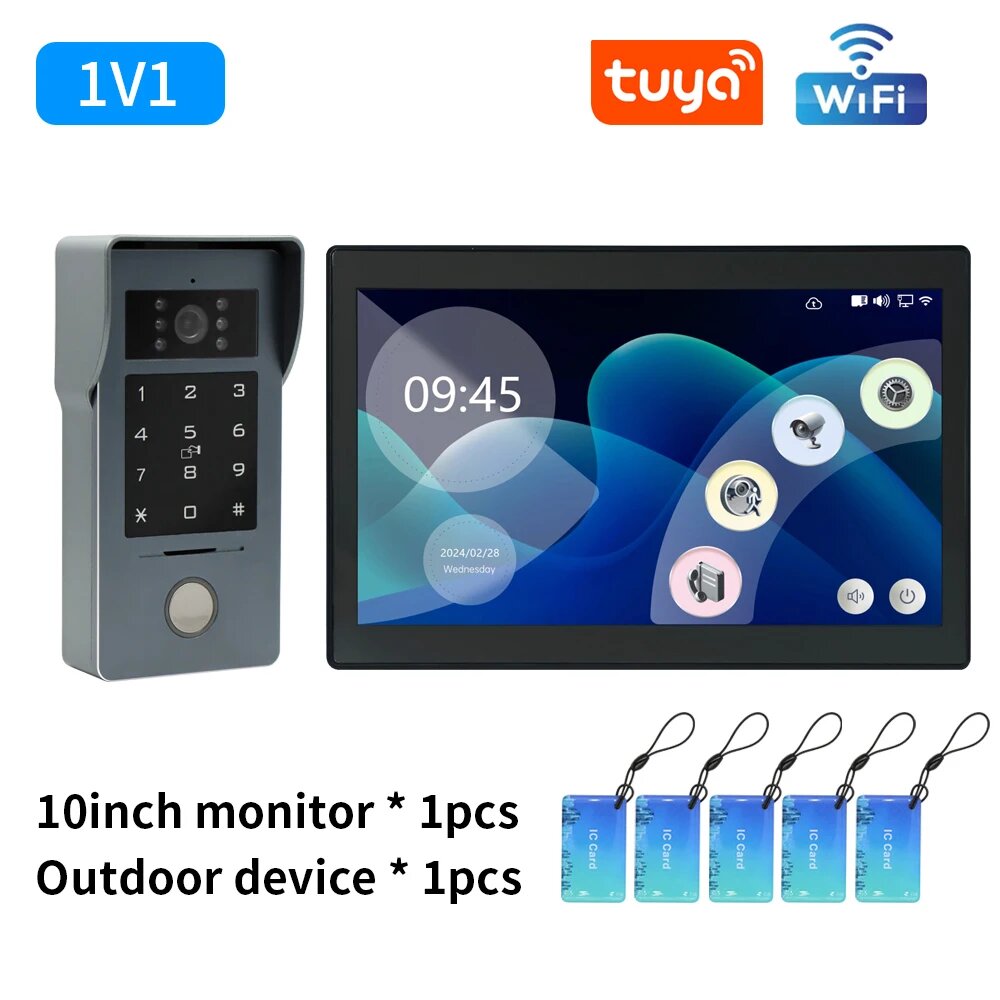 TUYA WIFI видеодомофон 7/10 дюймов 1080P 2-проводной R37W-1V1-10inch