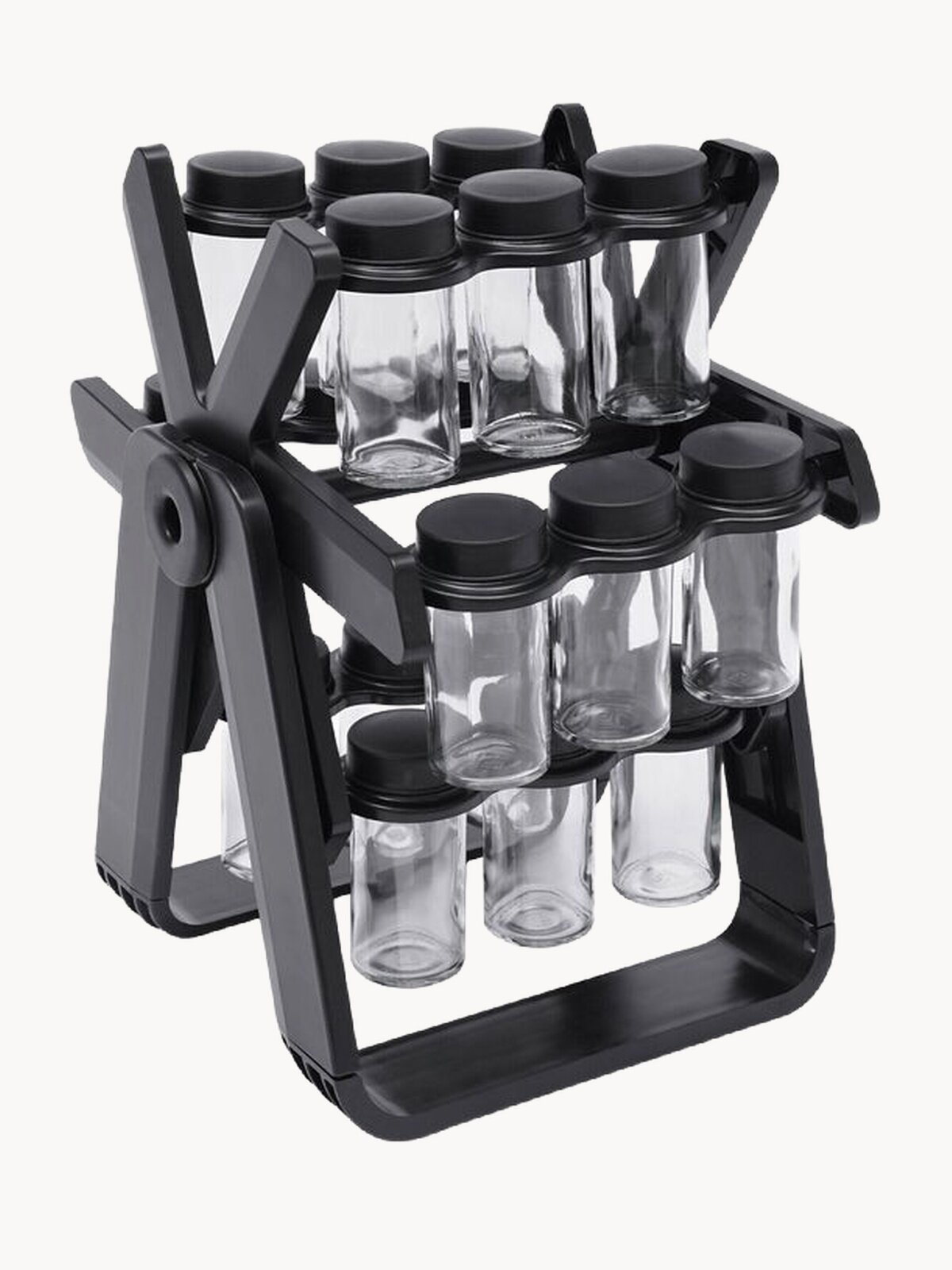 Набор баночек для специй и приправ, держатель кухоннный, подставка для специй черная, на подставке (18 шт.)
