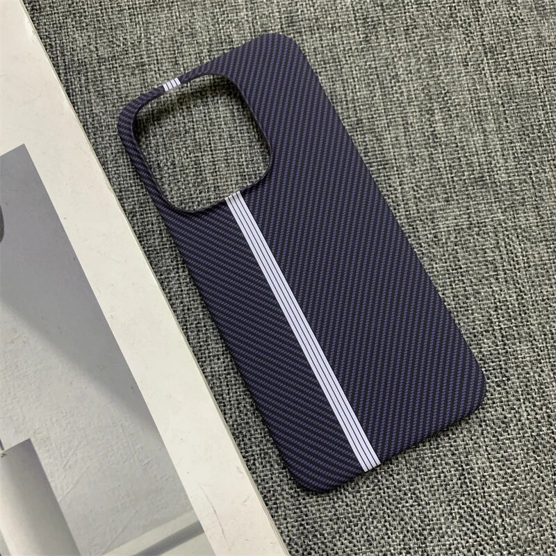 Чехол для OnePlus 15, темно-синий, углеволокно, фиолетово-белая полоса