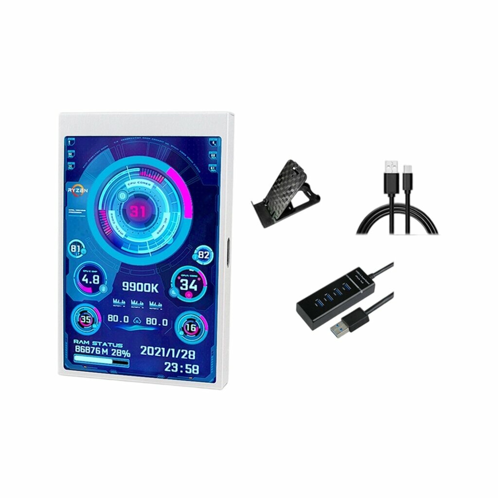3,5-дюймовый дополнительный экран Type C Компьютерный процессор GPU Жесткий диск Монитор с динамической редактируемой темой Дополнительный экран USB-дисплея