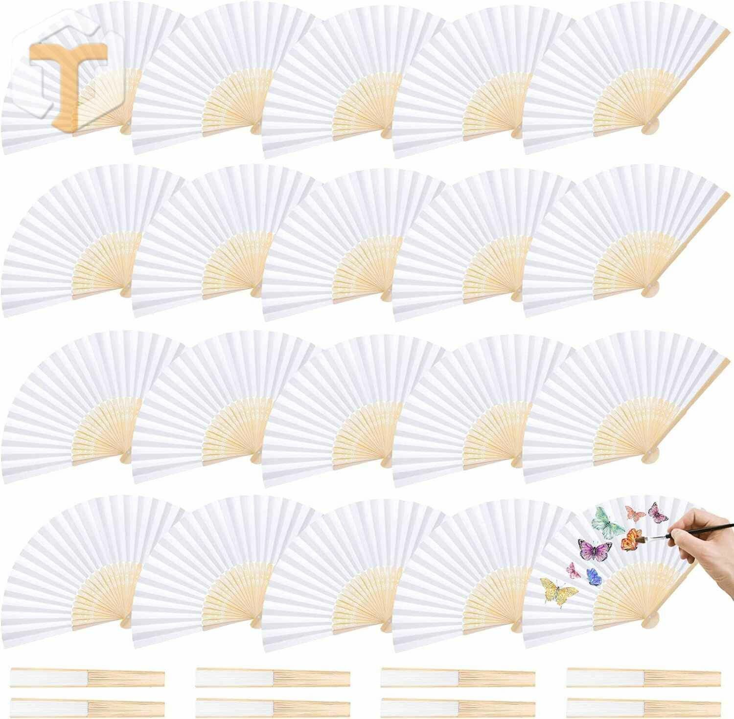 28 шт белый складной подарочный бумажный веер сделай сам для свадебного танца, роспись, украшение стены