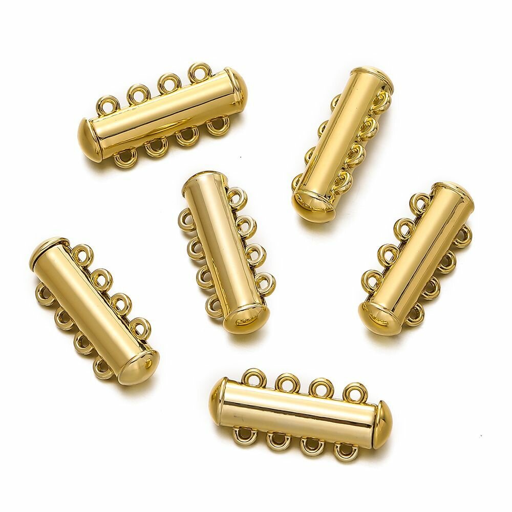 Замок/ застежка слайдер для украшений 5 шт, Для многорядных браслетов. размер 10.5x24.5 мм, цвет золото.