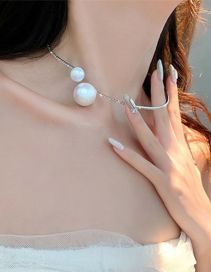 Колье, кристалл, жемчуг имитация