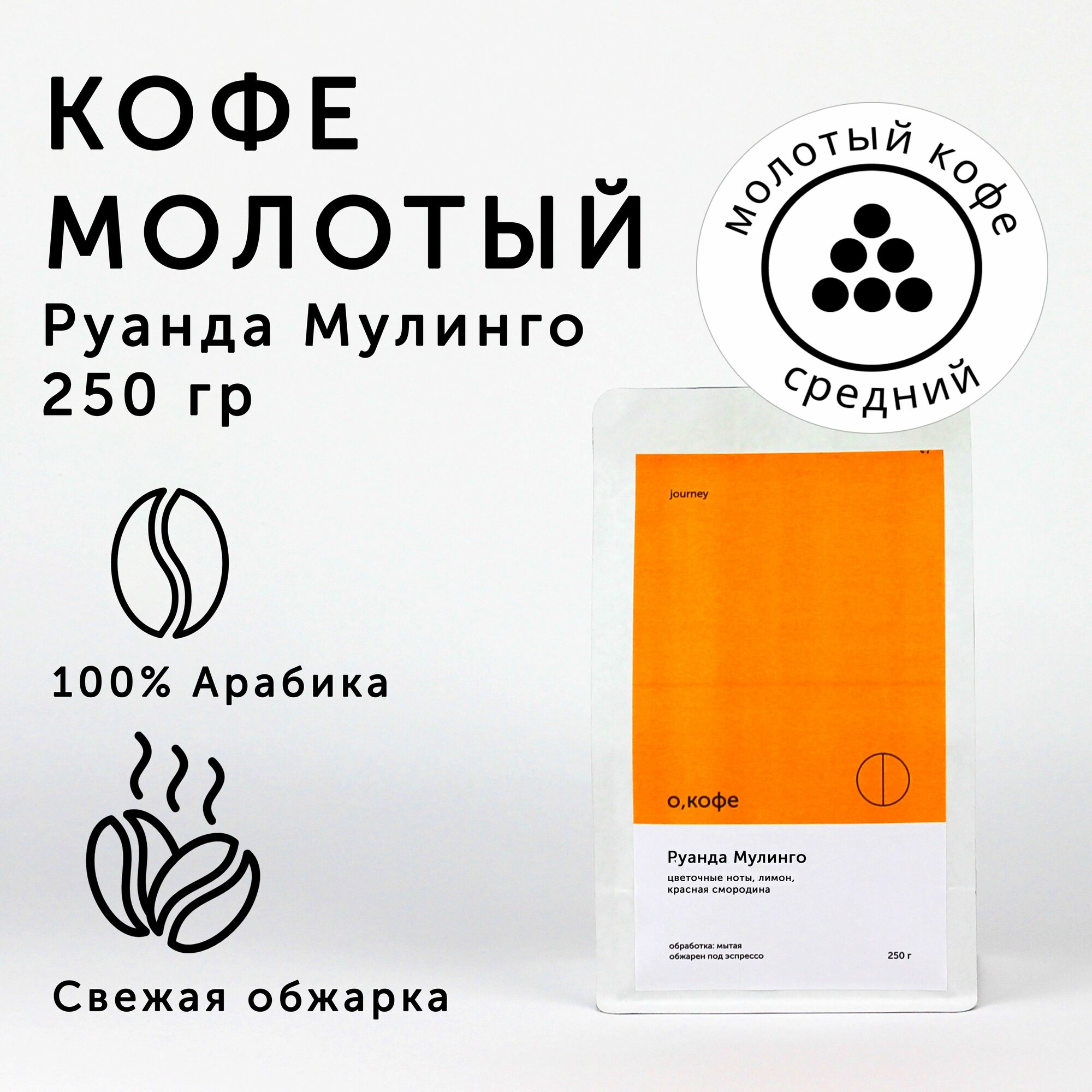 Кофе молотый О, кофе Руанда Мулинго 250 гр, средний помол