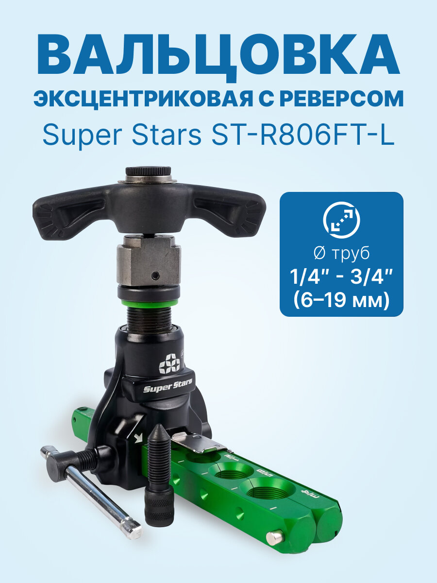 Вальцовка эксцентриковая с реверсом Ballu Super Stars ST-R806FT-L (1/4"-3/4"; 6-19мм; с труборезом и риммером в кейсе)