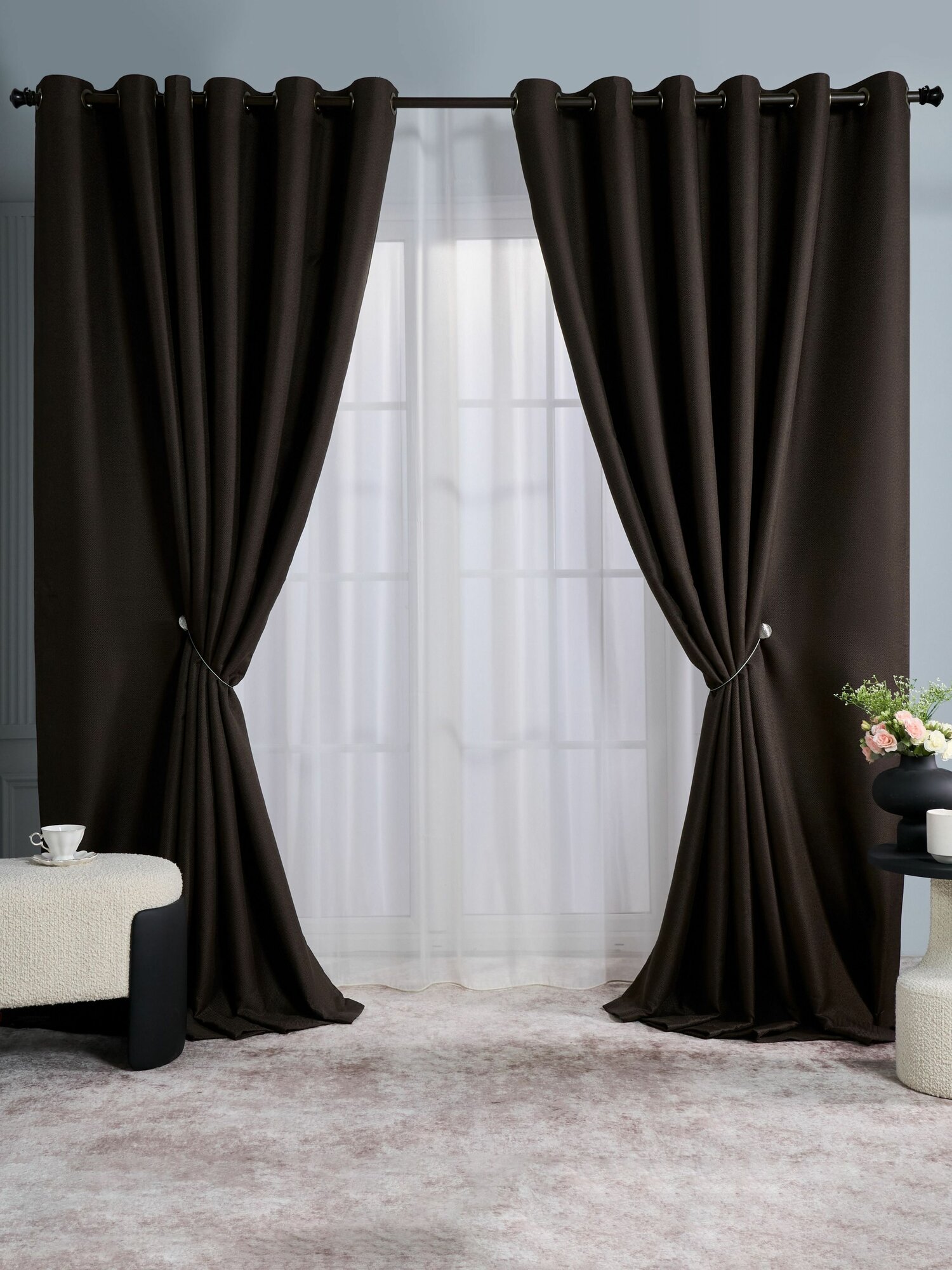 К-т штор на люверсах "Блэкаут рогожка 260" тёмно-коричневый (508-38) арт.6907 (200x260 - 2 шт.)