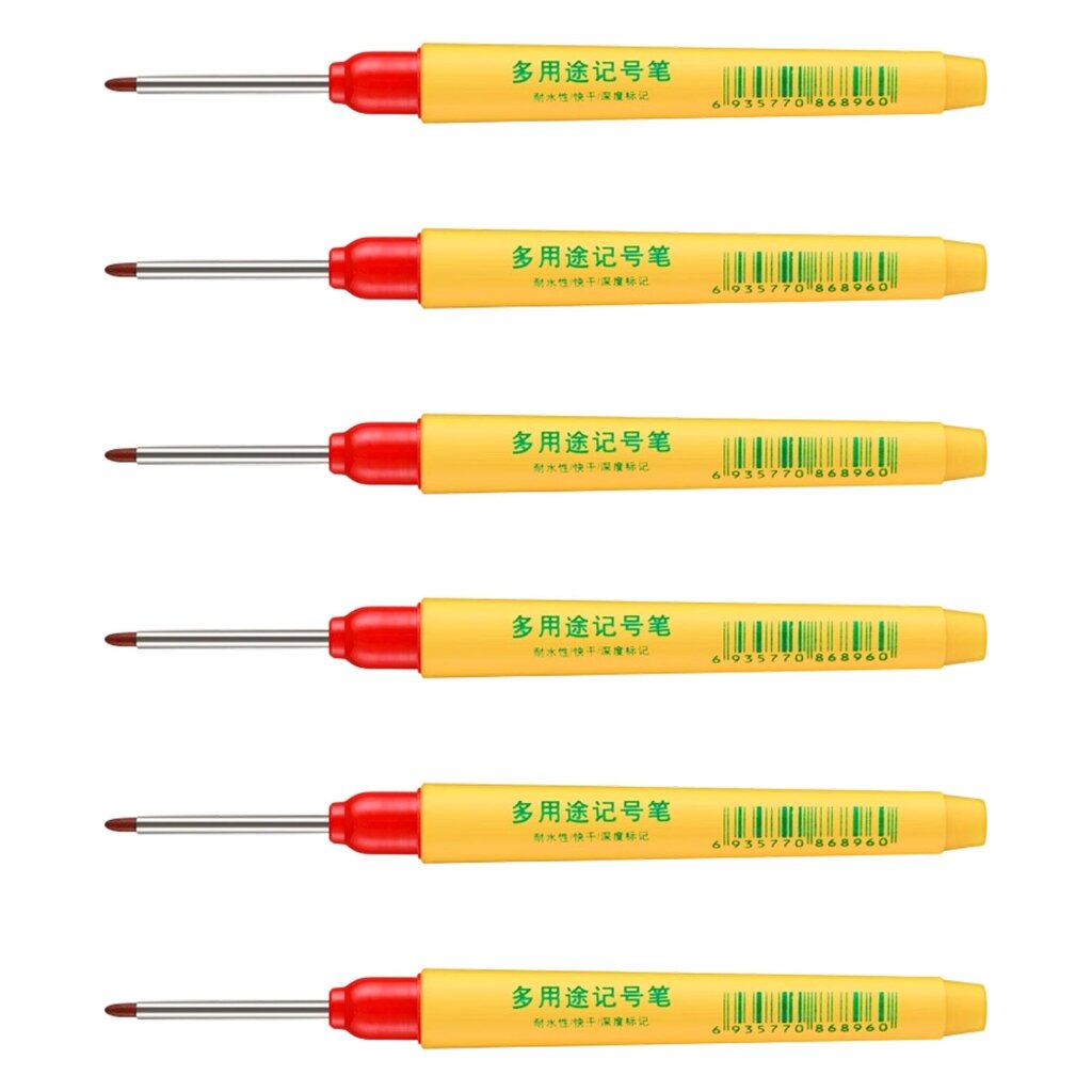 6шт. Маркер для деревообработки с головкой длиной 33 мм, Водонепроницаемые маркеры для глубоких отверстий с длинным носом
