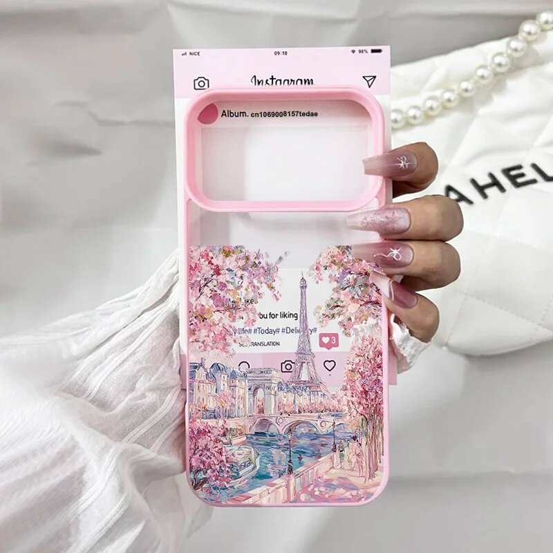 Чехол для iPhone 15 Paris Landscape розовый style 1