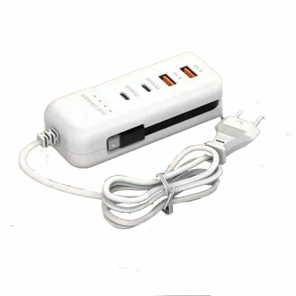 Многопортовый сетевой фильтр с 2 портами USB и 2 портами PD Type-C, интеллектуальная патч-панель, адаптер для зарядки, вилки EU/US/UK, электрическая розетка.