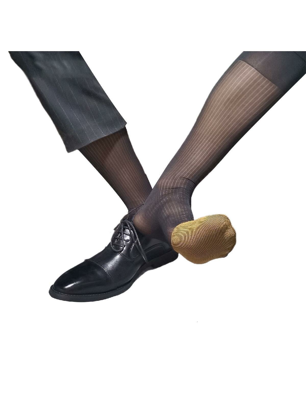 Мужские прозрачные колготки до колена, Золотой носок в черную полоску