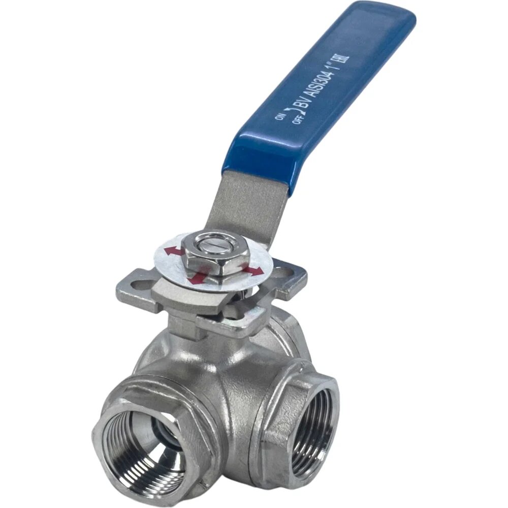 Кран шаровый трехходовой (T-тип) нержавеющий NEWKEY AISI304 DN25 (1"), (CF8), PN64 NK-BTt25/4