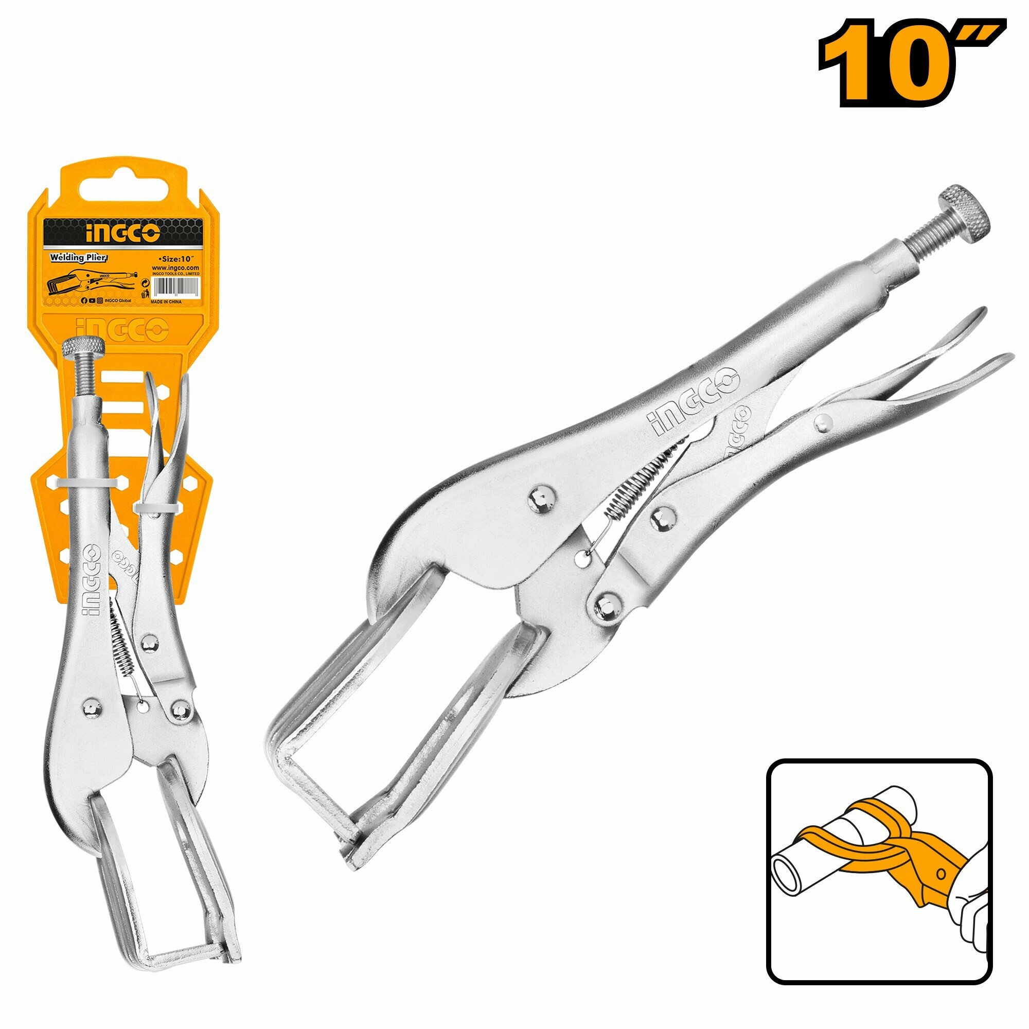 Зажимные клещи с фиксатором для сварочных работ INGCO 250мм HWP0210