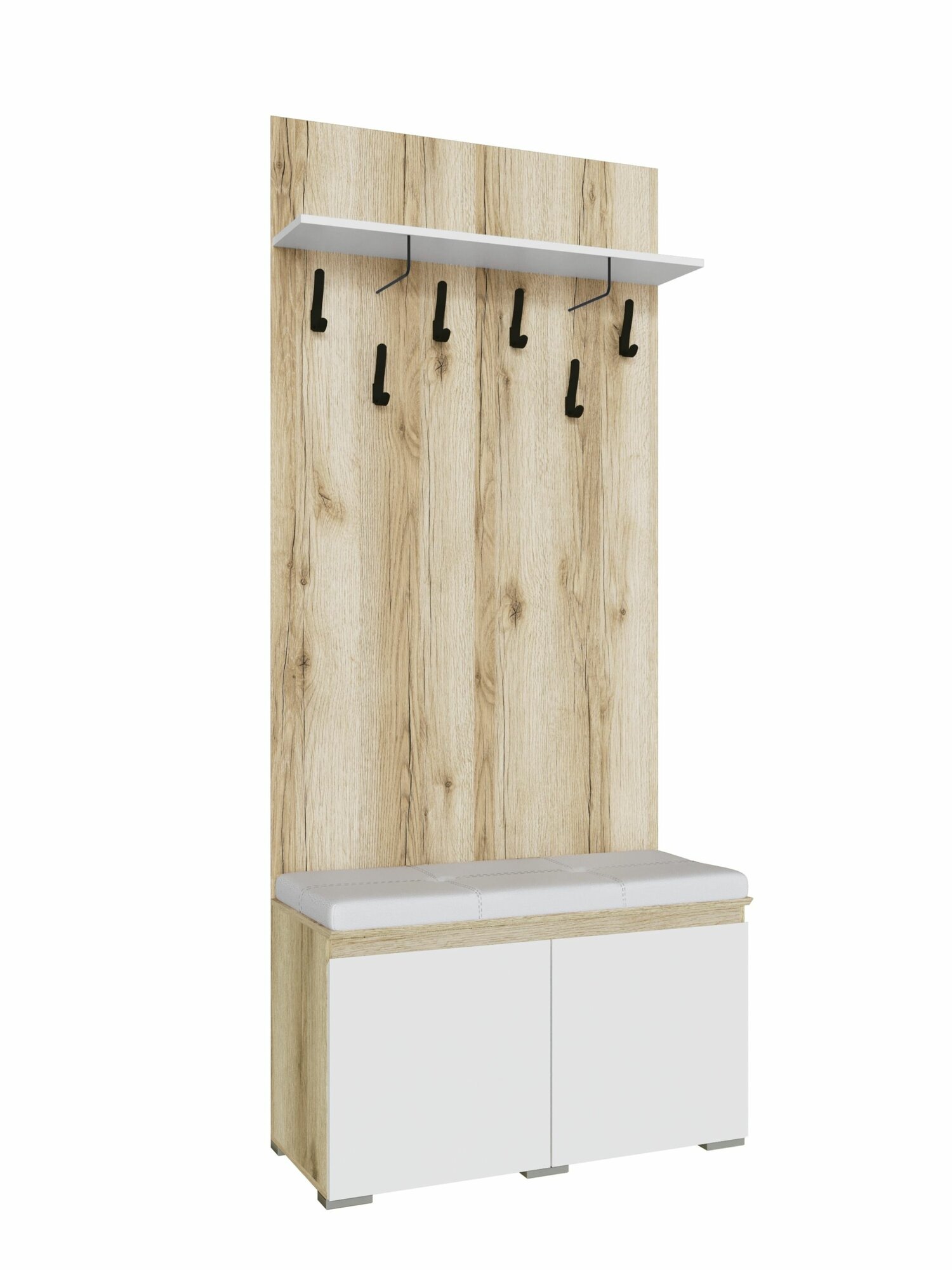 Тумба с вешалкой Плейона прихожая 2100х900х412 (дуб делано/белый) тэкс