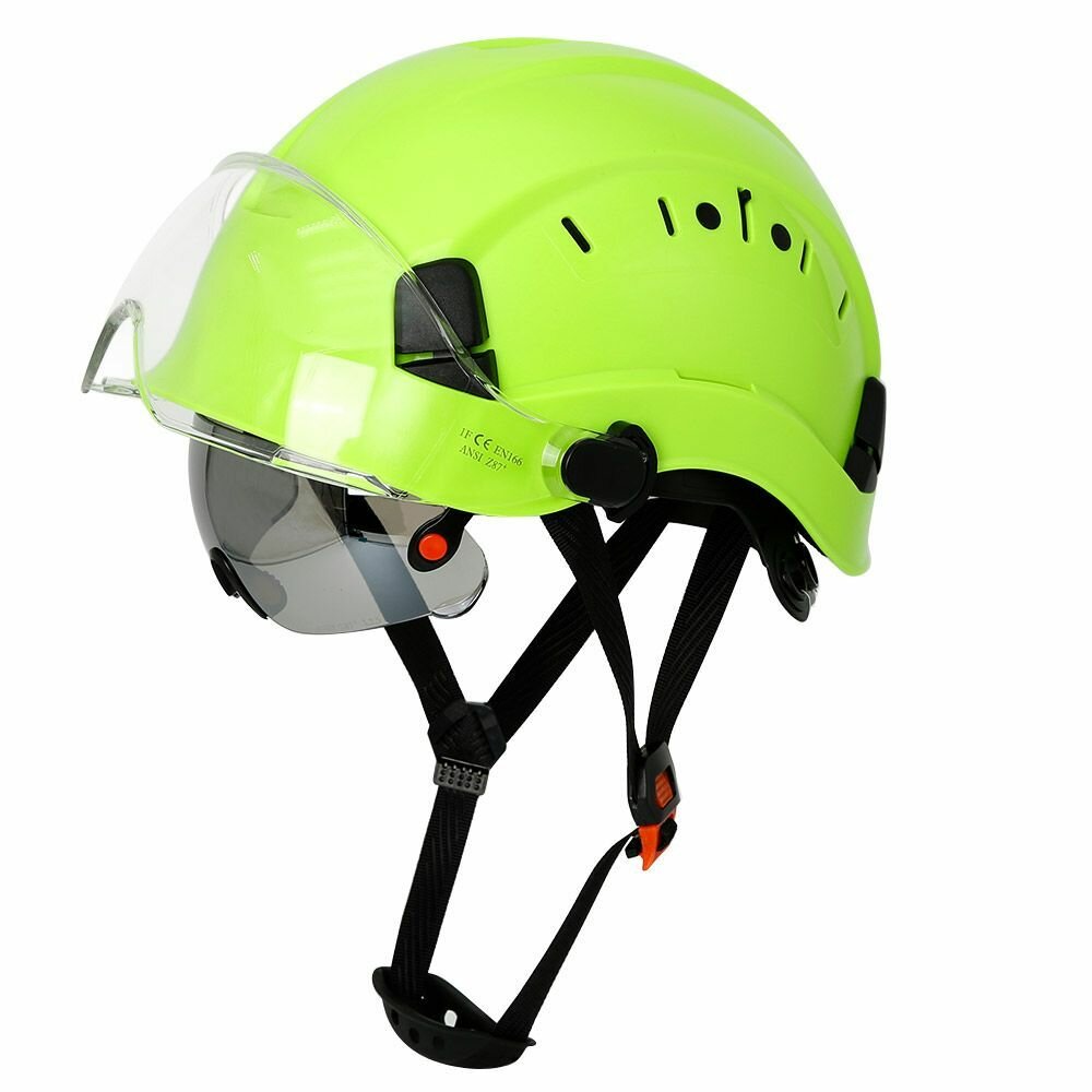 Строительная каска (защитный шлем) с регулируемыми двойными очками, наружные прозрачные и встроенные солнцезащитные очики