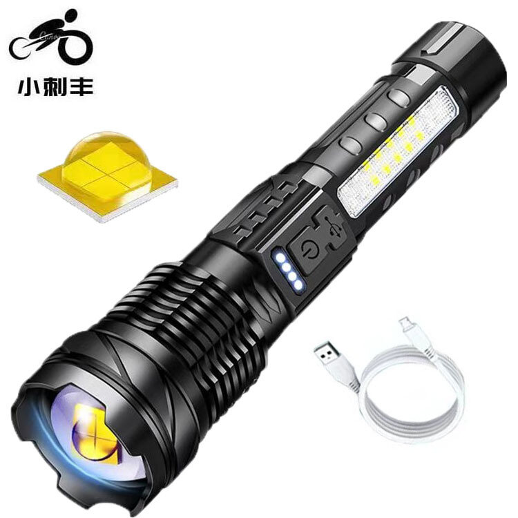 Фонарик для спецназа Сильный свет Дальний черный Технология Четырехъядерный белый лазер Супер яркий фонарик Боковой