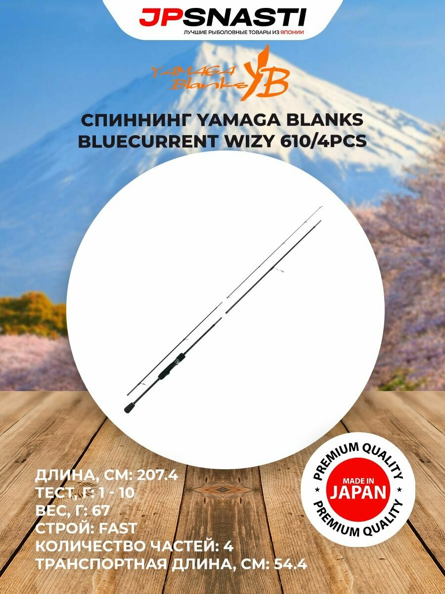 Японский тревел спиннинг для рыбалки Yamaga Blanks BlueCurrent Wizy 610/4pcs, 207.4 см, 1-10 г