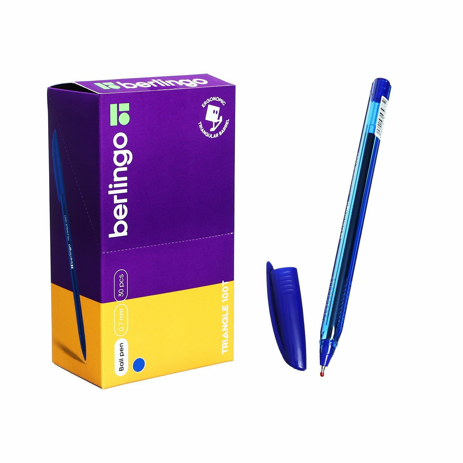 Ручка шариковая. Triangle 100T, синий стержень, игольчатый узел 0.7 мм, треугольный корпус, 30 шт.