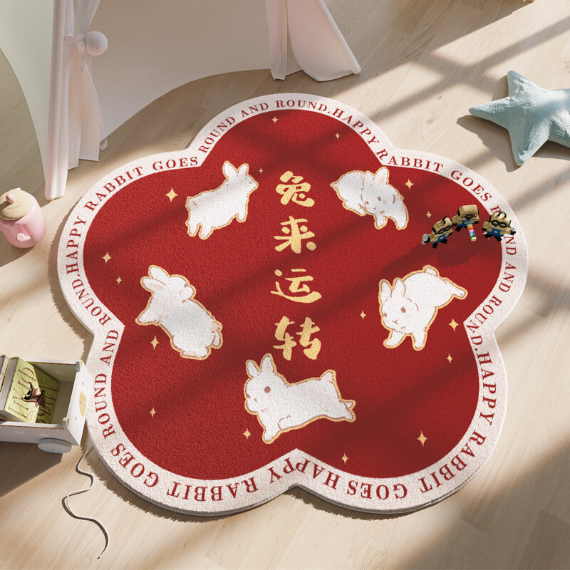 Милый толстый ковер для гостиной с мультяшным кроликом, прикроватный коврик для спальни в стиле «Год Кролика», нескользящий ковер из искусственного кашемира для детской комнаты.