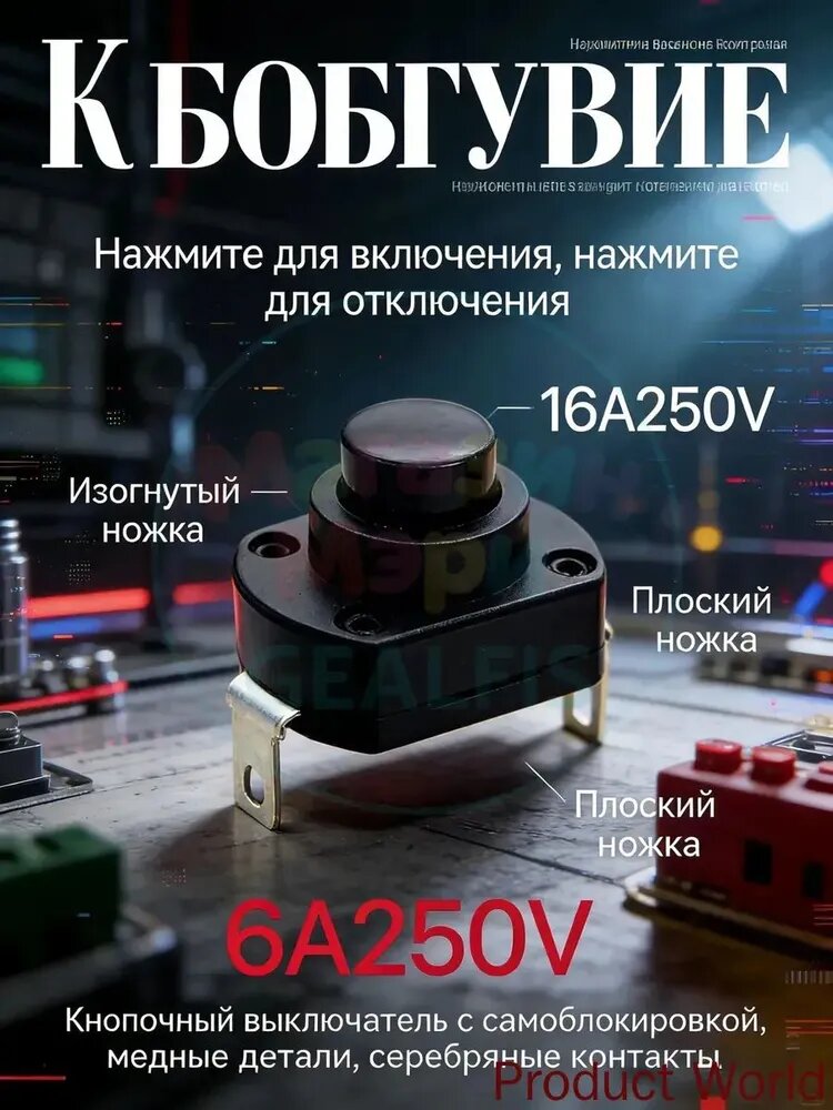 Кнопка включения с фиксацией KAN-9 16A 250V для пылесоса и электроплиты; универсальный самоблокирующийся выключатель XY-19 с серебряными контактами для ремонта бытовой техники.