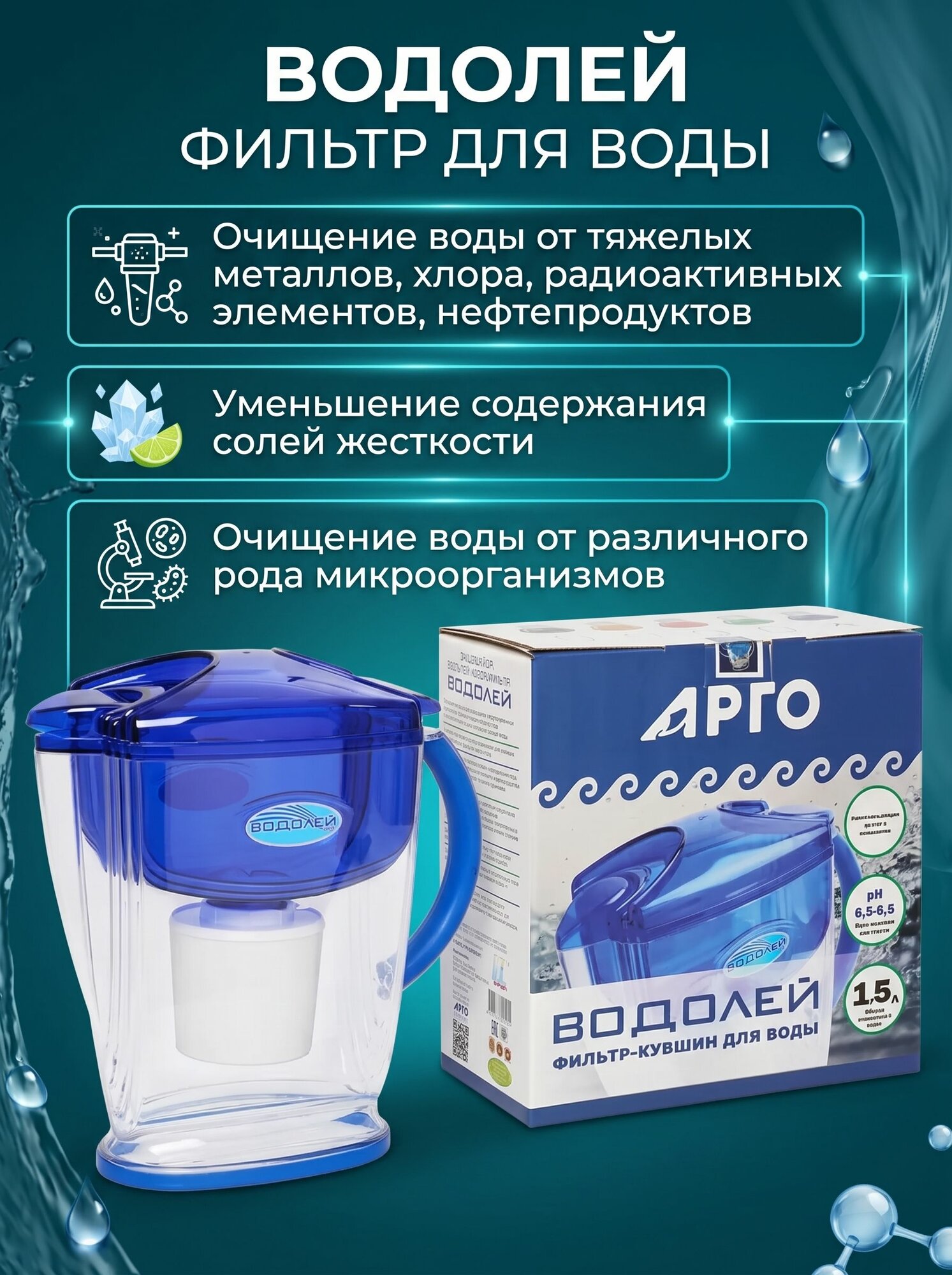 Фильтр-кувшин для дополнительной очистки питьевой воды Водолей