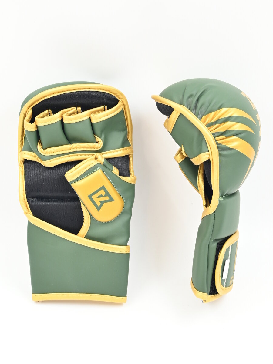Перчатки для ММА RagE Fight Gear, хаки с золотым, искусственная кожа, L