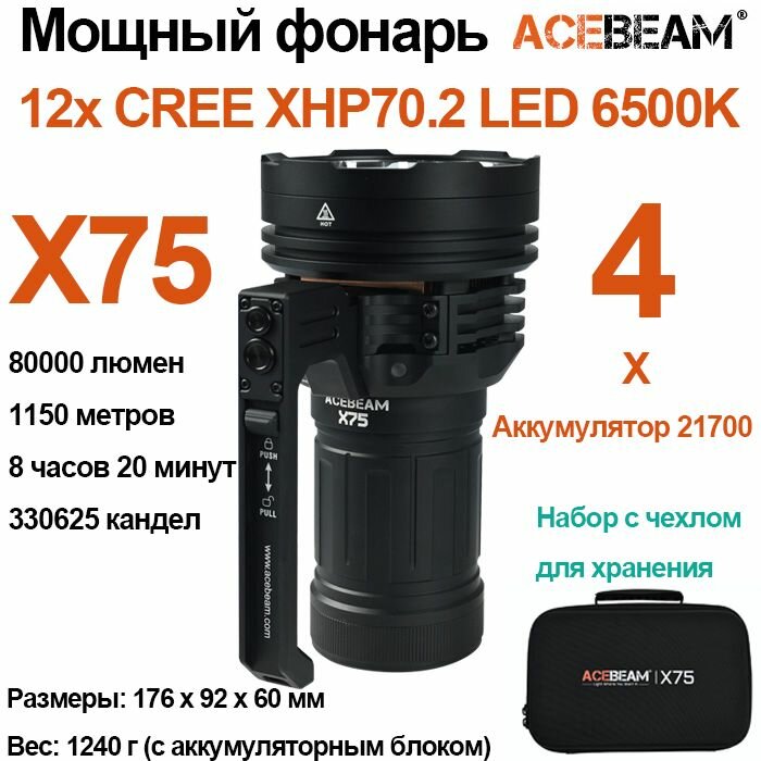 Мощный фонарь ACEBEAM X75, 80000 люмен