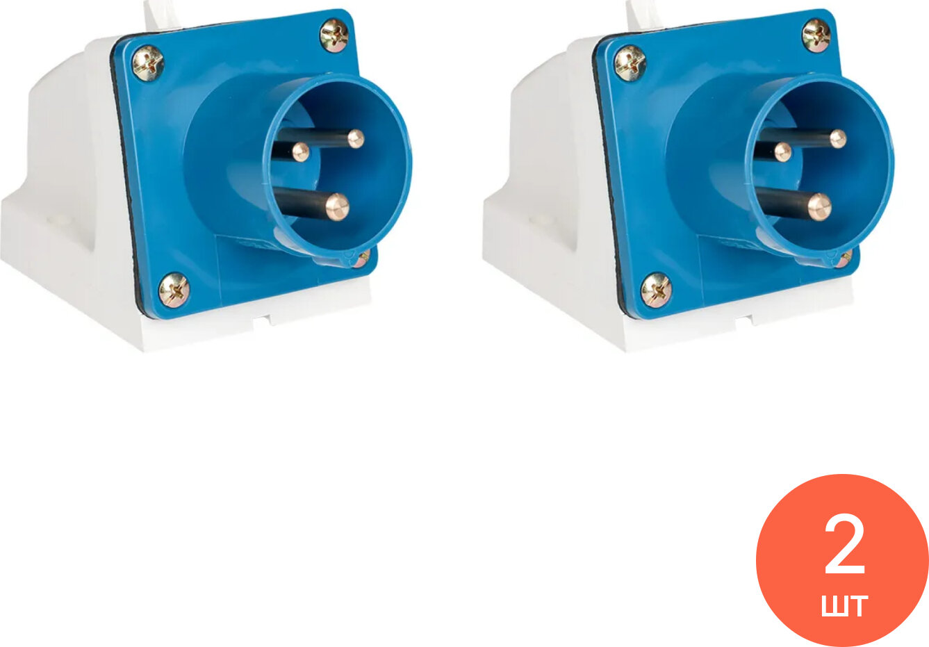 Вилка силовая кабельная EKF / ЕКФ 513 стационарная из самозатухающего пластика, синяя, 2Р+РЕ 16А 220В IP44, ps-513-16-220 / электрика (комплект из 2 шт)