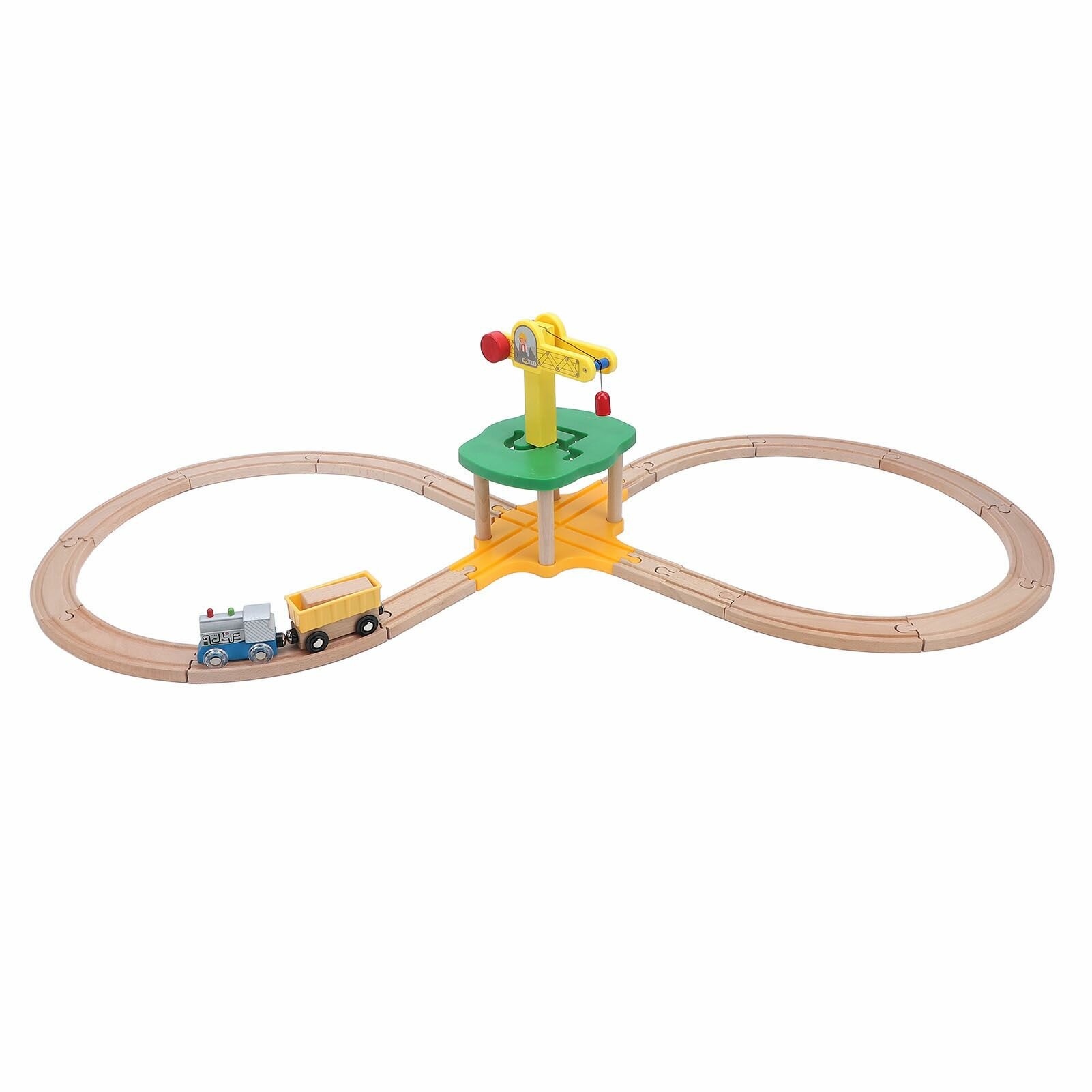 Деревянный набор рельсов для поездов Tower Crane с прямыми и изогнутыми путями, обучающий блоки, расширяющий набор для детей