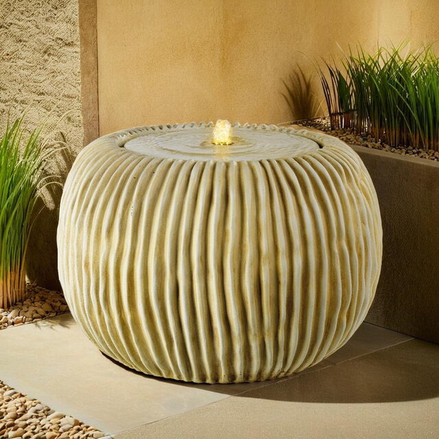 Декоративный фонтан шар Ritteri 56 см кремовый, с LED подсветкой, Kaemingk, 892788