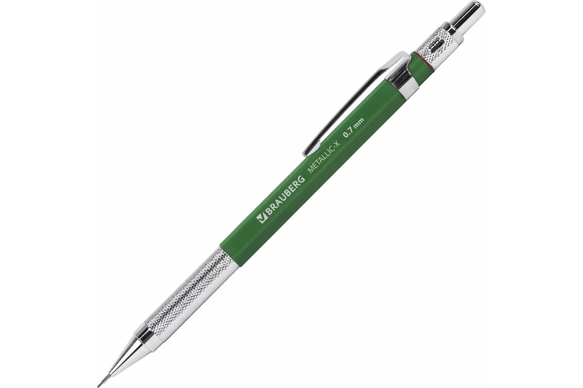 BRAUBERG механический карандаш 0.7 мм HB Metallic X-07 с металлическими деталями, 1 шт