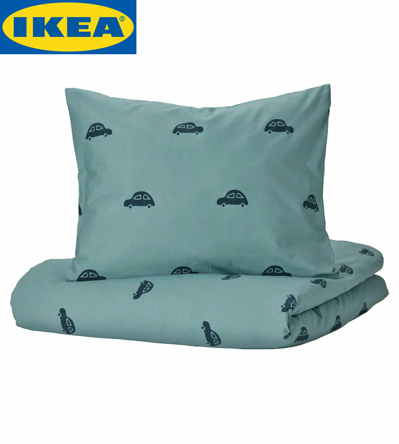 Постельное белье IKEA BARNDROM Понты и подушки Синий / автомобильный рисунок 150x200/50x80 см, 100% хлопок