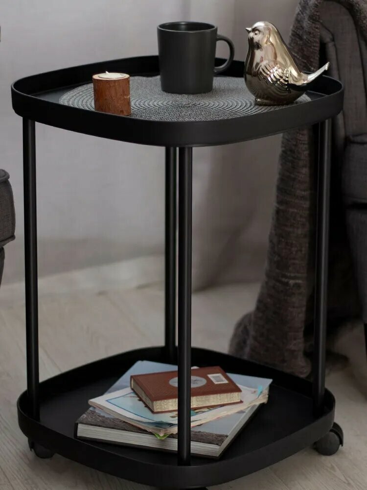 Столик журнальный, пластик, на колесиках, для гостиной, черный
