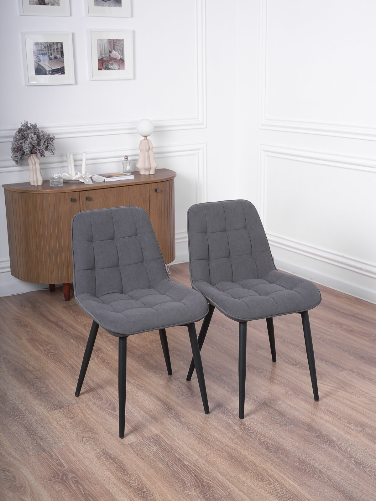 Стулья для кухни со спинкой велюр Бостон Графит Б пепельно-серый 2шт