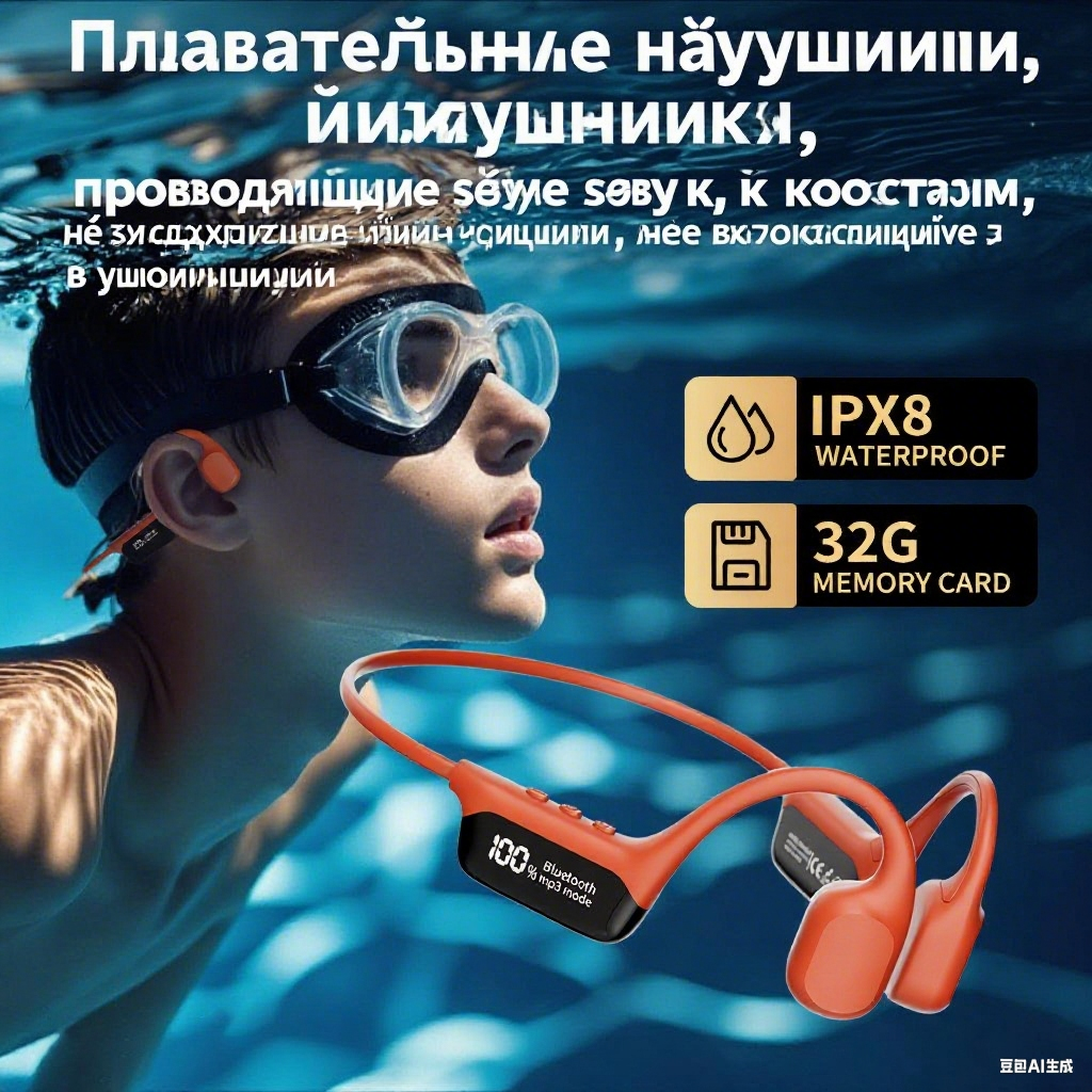 Гарнитура для плавания, Bluetooth-гарнитура-вкладыш, водонепроницаемая，Беспроводные спортивные наушники для