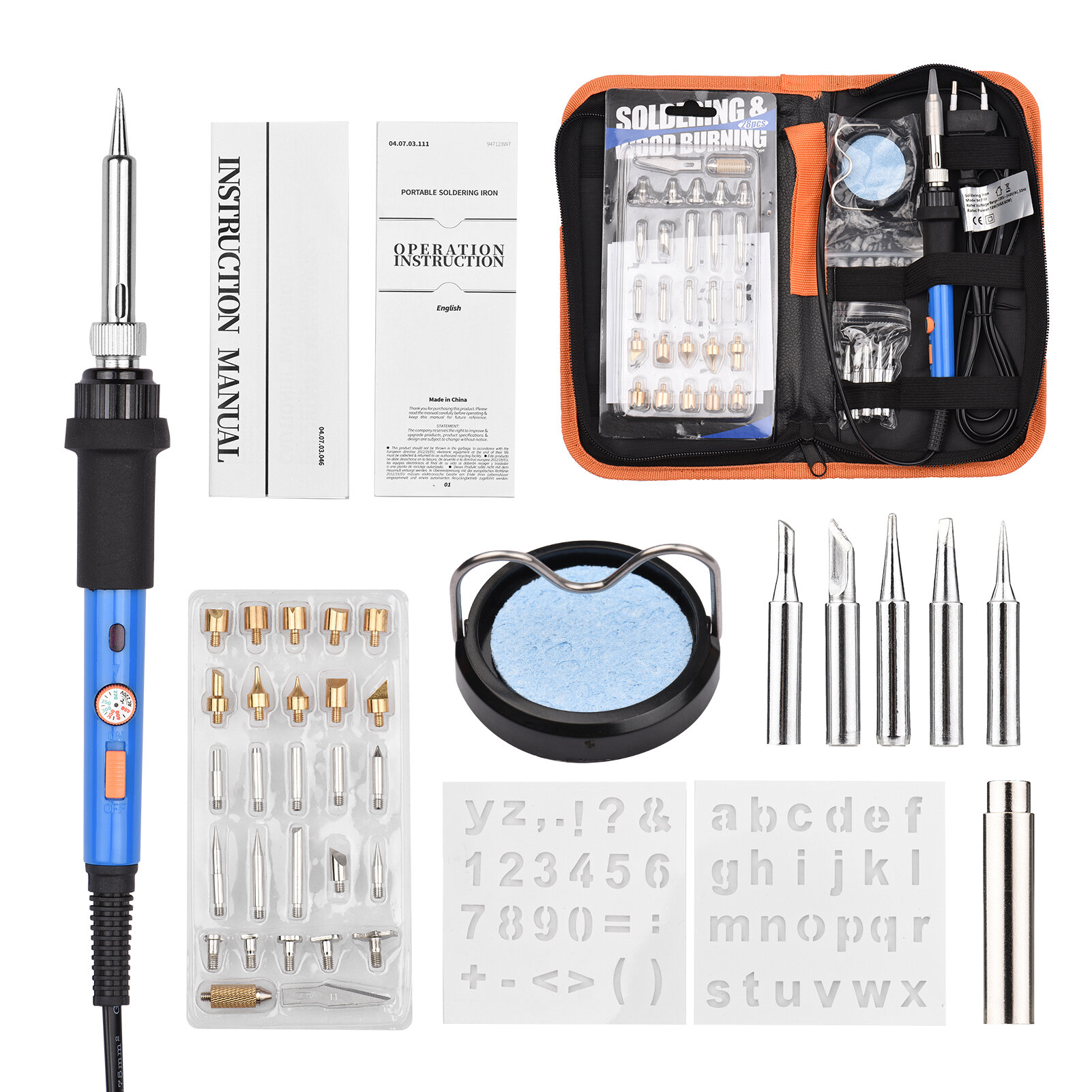 Набор паяльника для выжигания по дереву, 38 предметов, ручка для пирографии с регулируемой температурой, сварочный инструмент, инструменты для рукоделия 220–480℃ для тиснения и резьбы.