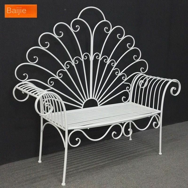 Двухместный стул из кованого железа, стул с павлиньей спинкой, кресло для отдыха во внутреннем дворе садовой виллы, уличная балконная мебель