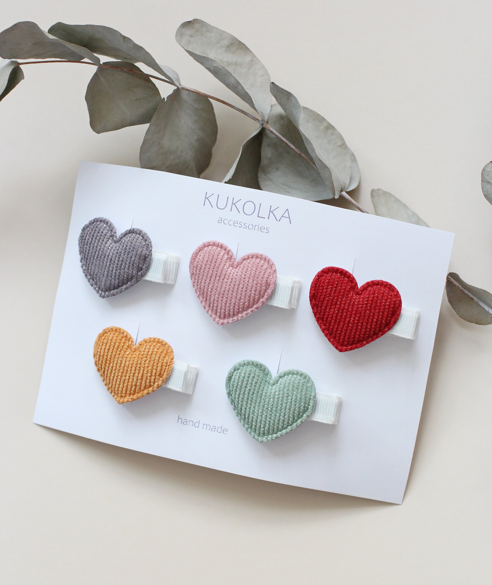 Заколки для волос детские, набор заколок для девочек, заколки для малышей, "Сердечки", разноцветный, "KUKOLKA accessories", 5 шт.