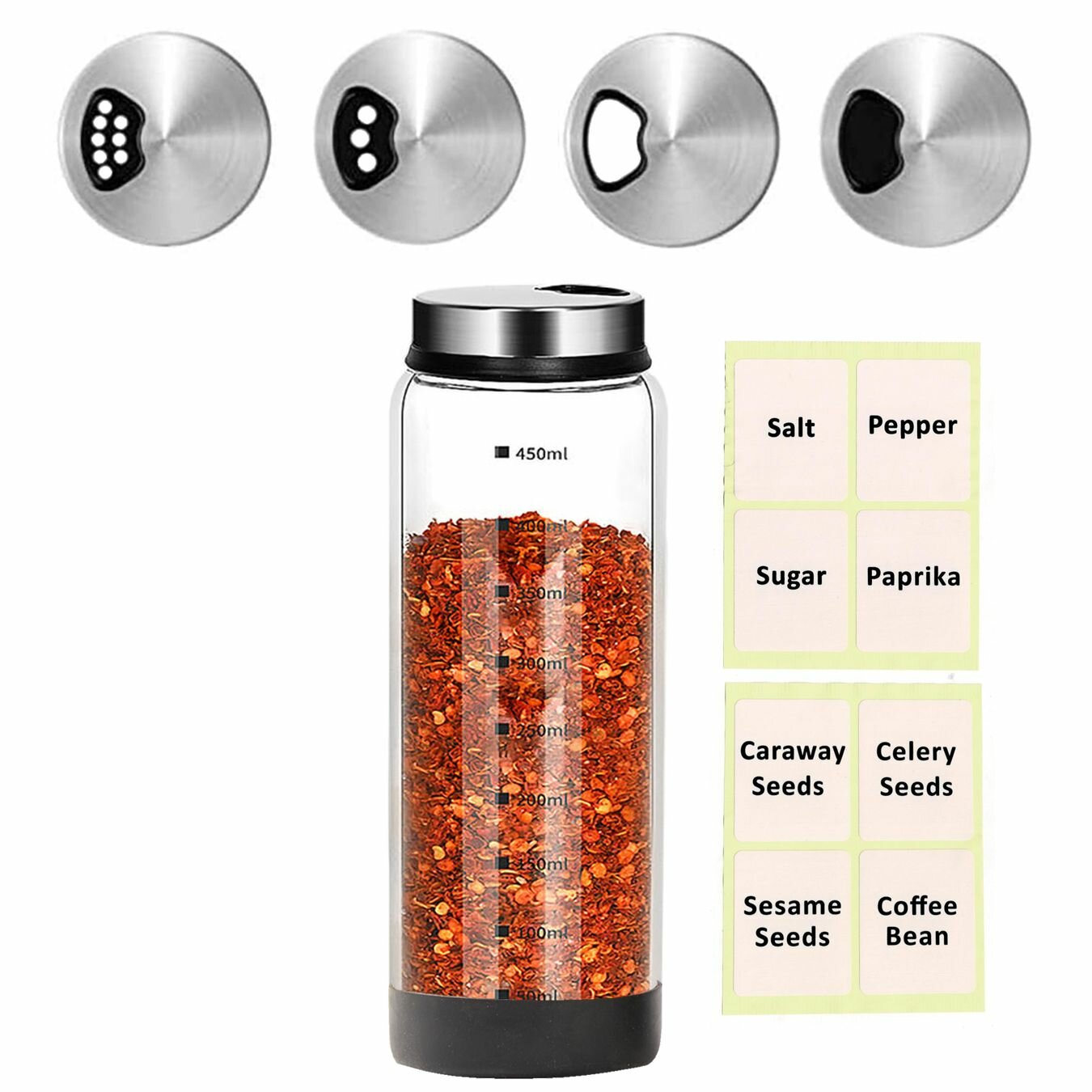 Стеклянный шейкер для соли и специй с регулируемым дозатором и крышкой из нержавеющей стали для кухни пикника и барбекю