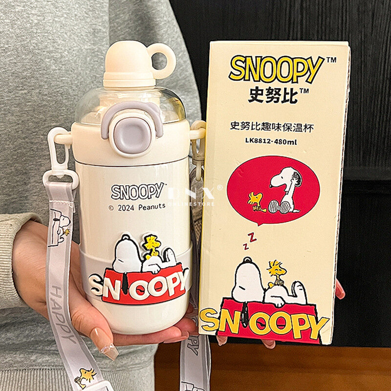 Термос-чашка большой емкости Snoopy из нержавеющей стали для детей, переносная двойная питьевая чашка для студентов и студентов, милый подарок