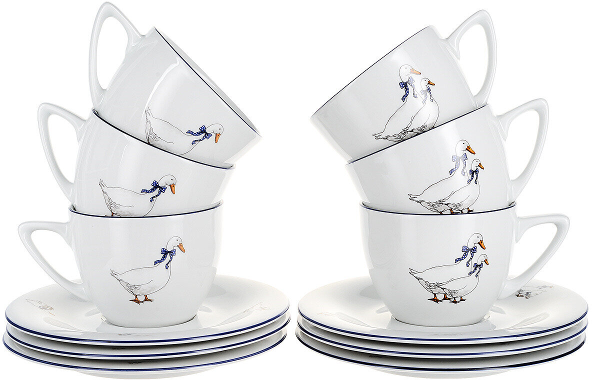 Чашка 425 мл с блюдцем 195 мм; "Zdena", декор "Гуси", (6 пар), Thun