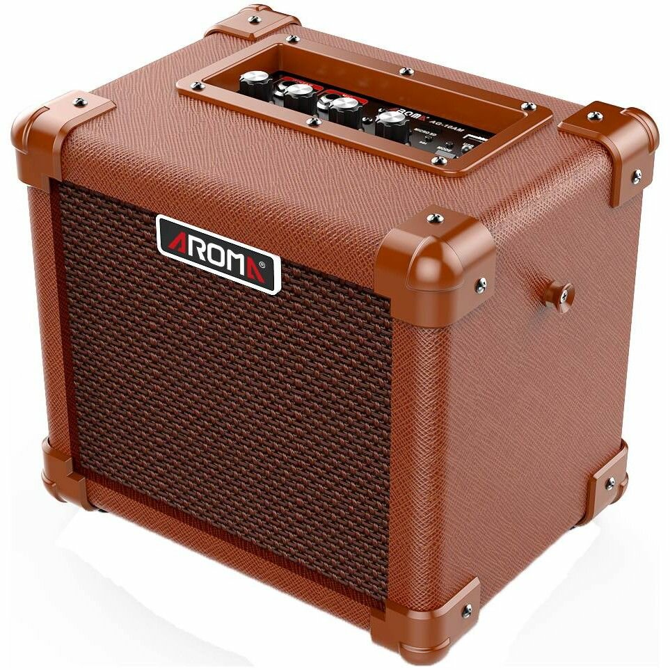 AROMA AG-10AM - Комбоусилитель для акустической гитары с питанием от батареек АА, микрофонный вход